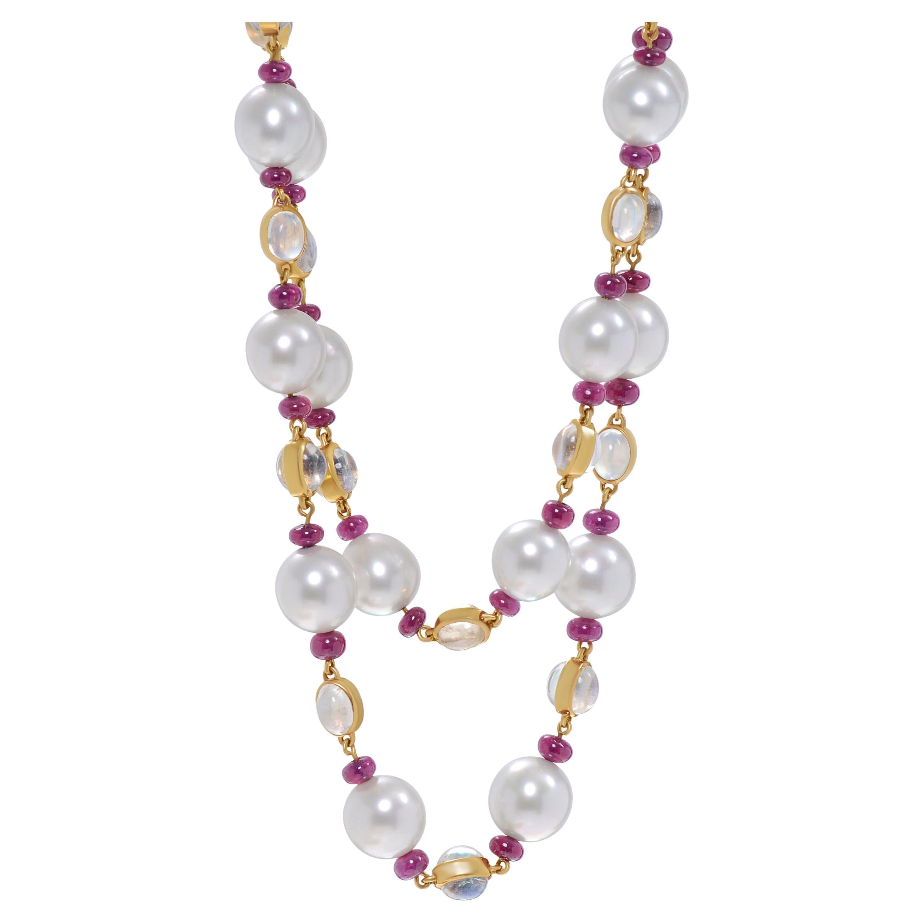 Assael 18k Yellow Gold, Pearl and Moonstone Strand Necklace For Sale at ...