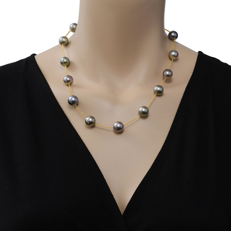 Assael 18k Yellow Gold Tahitian Natural Color Pearl Collar Necklace For ...