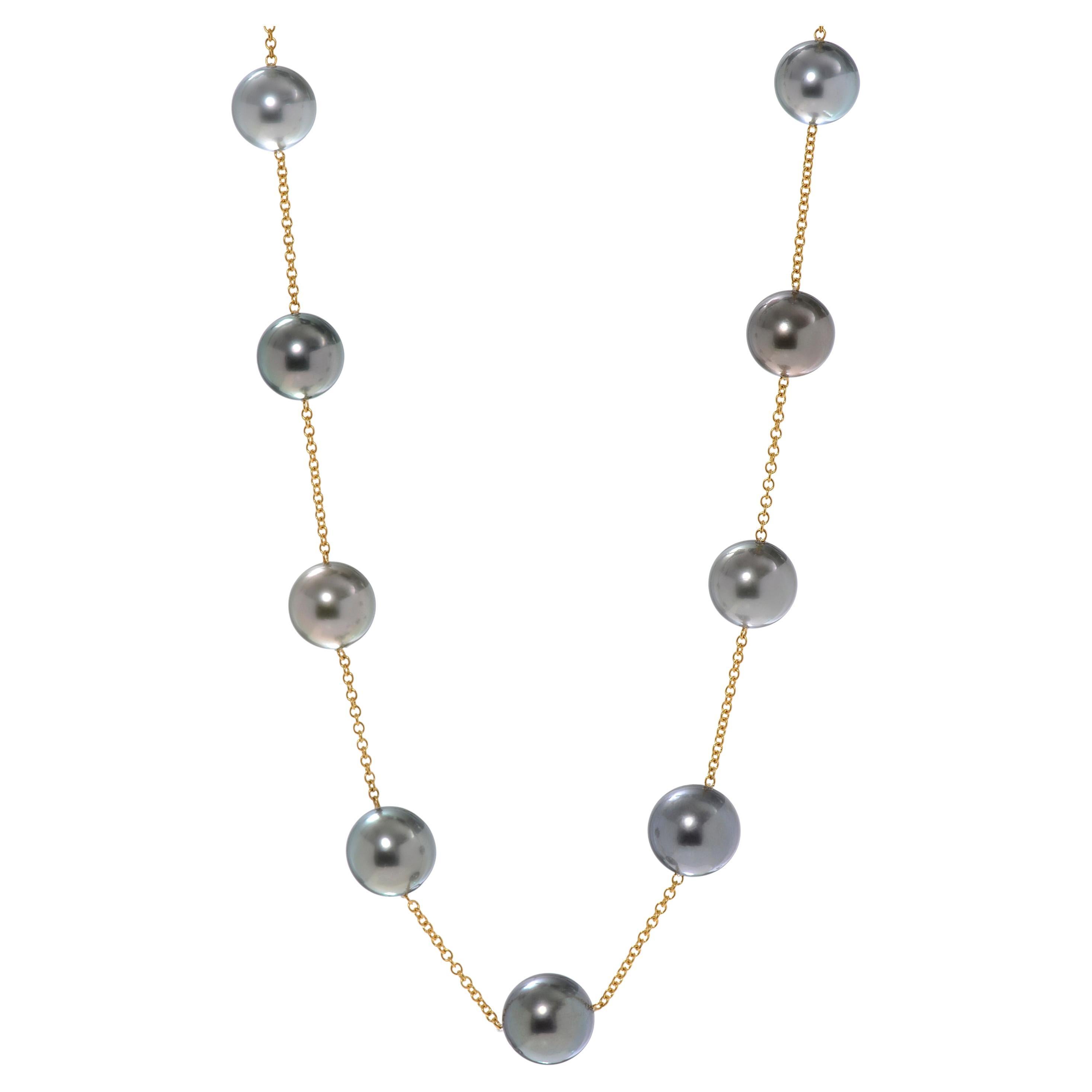 Assael 18k Yellow Gold Tahitian Natural Color Pearl Collar Necklace For ...