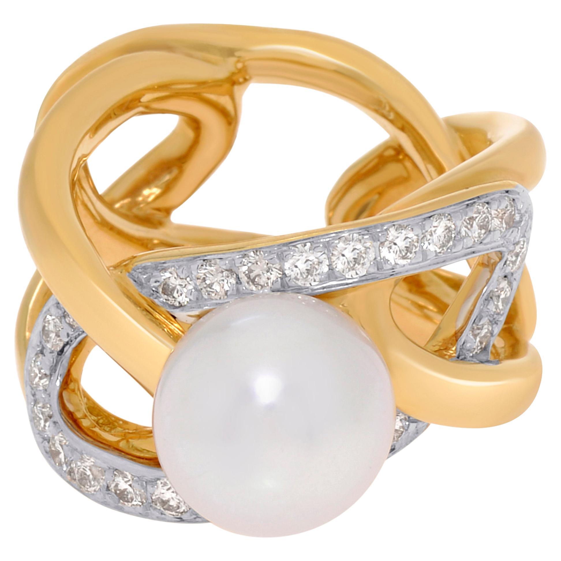 Angela Cummings Akoya Pearl Diamond Yellow Gold Ring at 1stDibs