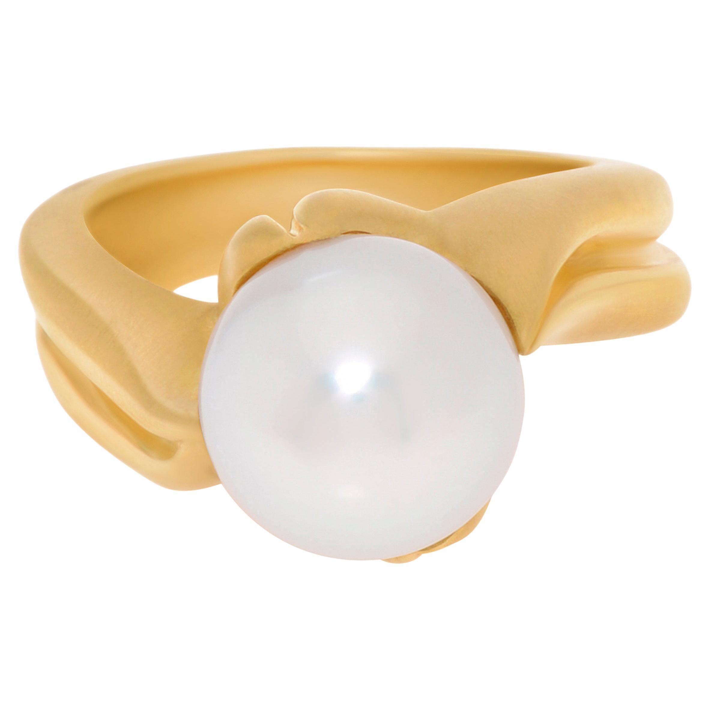 Angela Cummings Akoya Pearl Diamond Yellow Gold Ring at 1stDibs