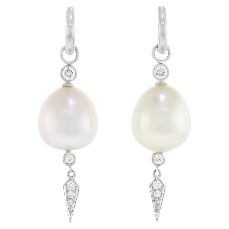 Assael Pearl and Diamond Drop Earrings For Sale at 1stDibs