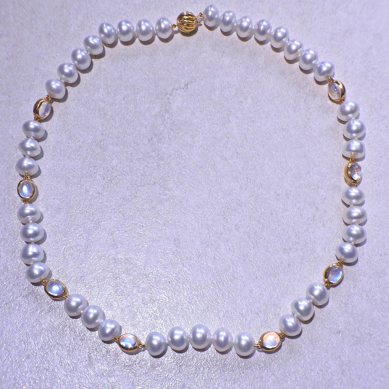 Assael Pearl Moonstone Gold Necklace at 1stDibs