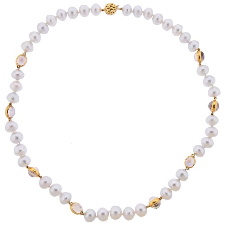 Assael Pearl Moonstone Gold Necklace at 1stDibs
