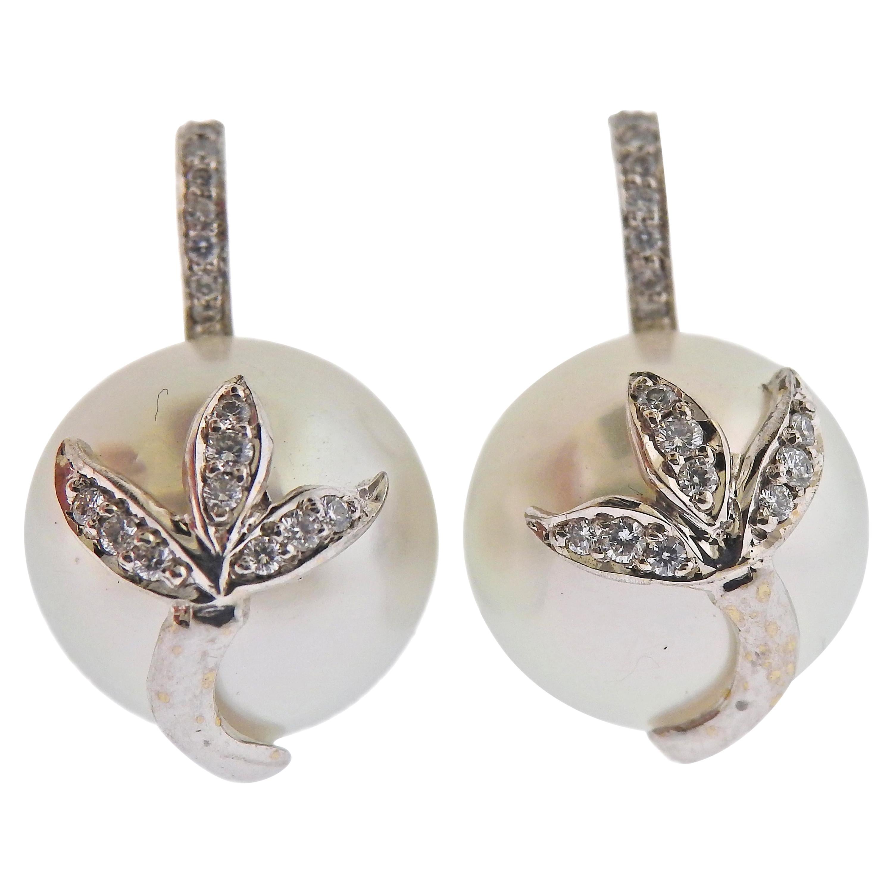 Assael South Sea Pearl Diamond Gold Earrings at 1stDibs
