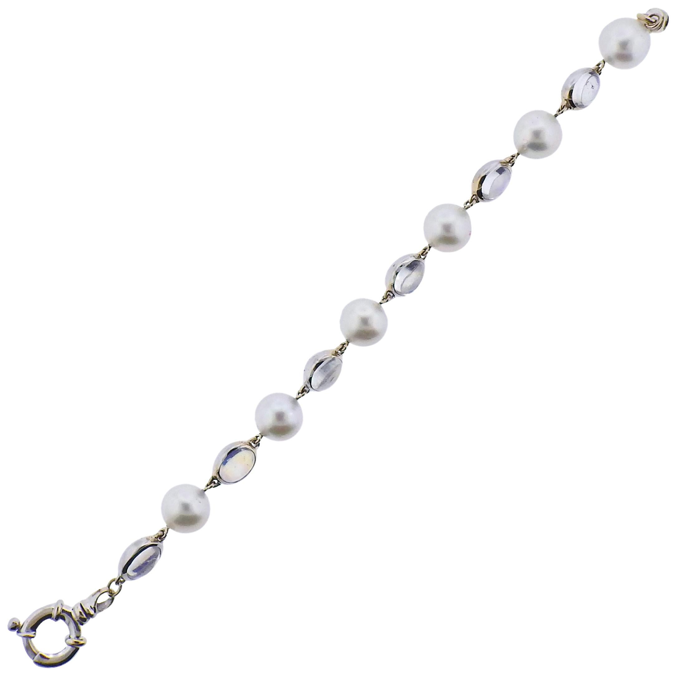 Ruser Retro Gold Pearl Sapphire Cherub Charm Bracelet at 1stDibs ...