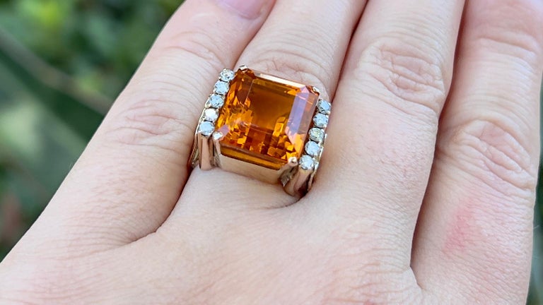 Citrine 12 Carat Ring with Diamonds 0.30 Carats Total 14k Gold For Sale ...