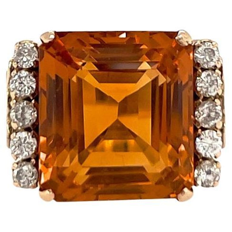 Citrine 12 Carat Ring with Diamonds 0.30 Carats Total 14k Gold For Sale ...