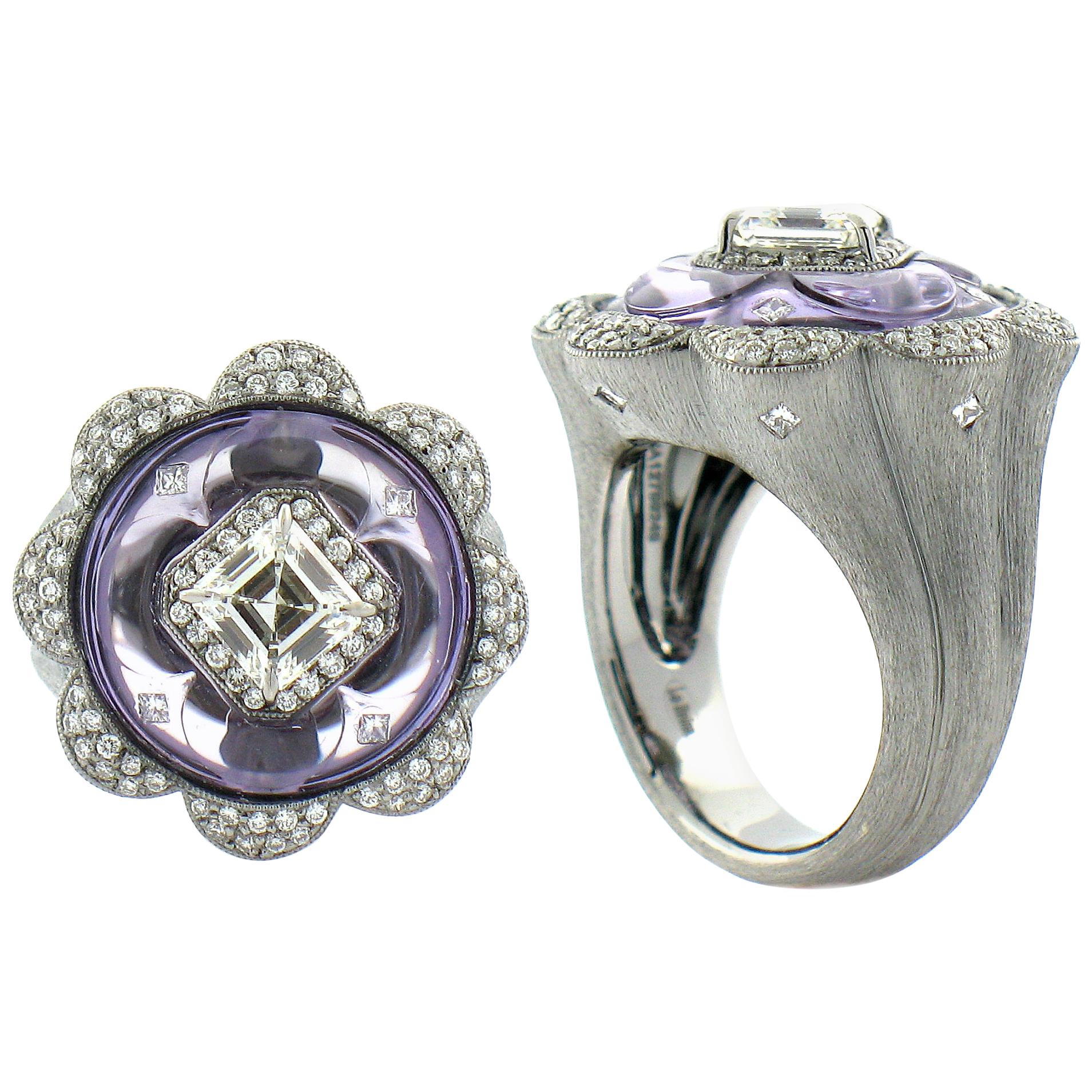 Asscher Cut and Yellow Diamond Ring, Signed Daniel K For Sale at 1stdibs