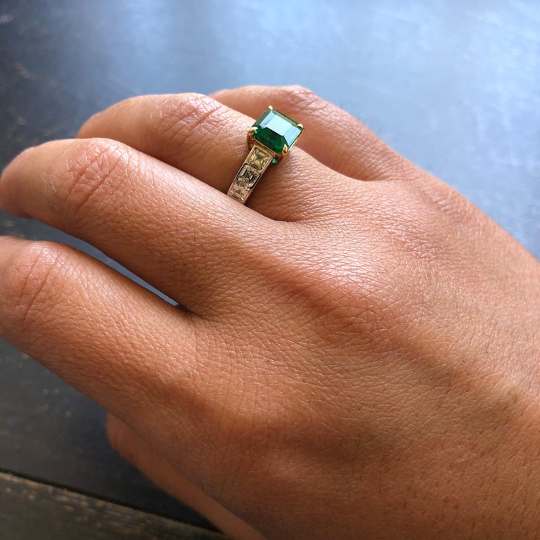 Asscher Cut Emerald and Diamond Ring For Sale at 1stDibs
