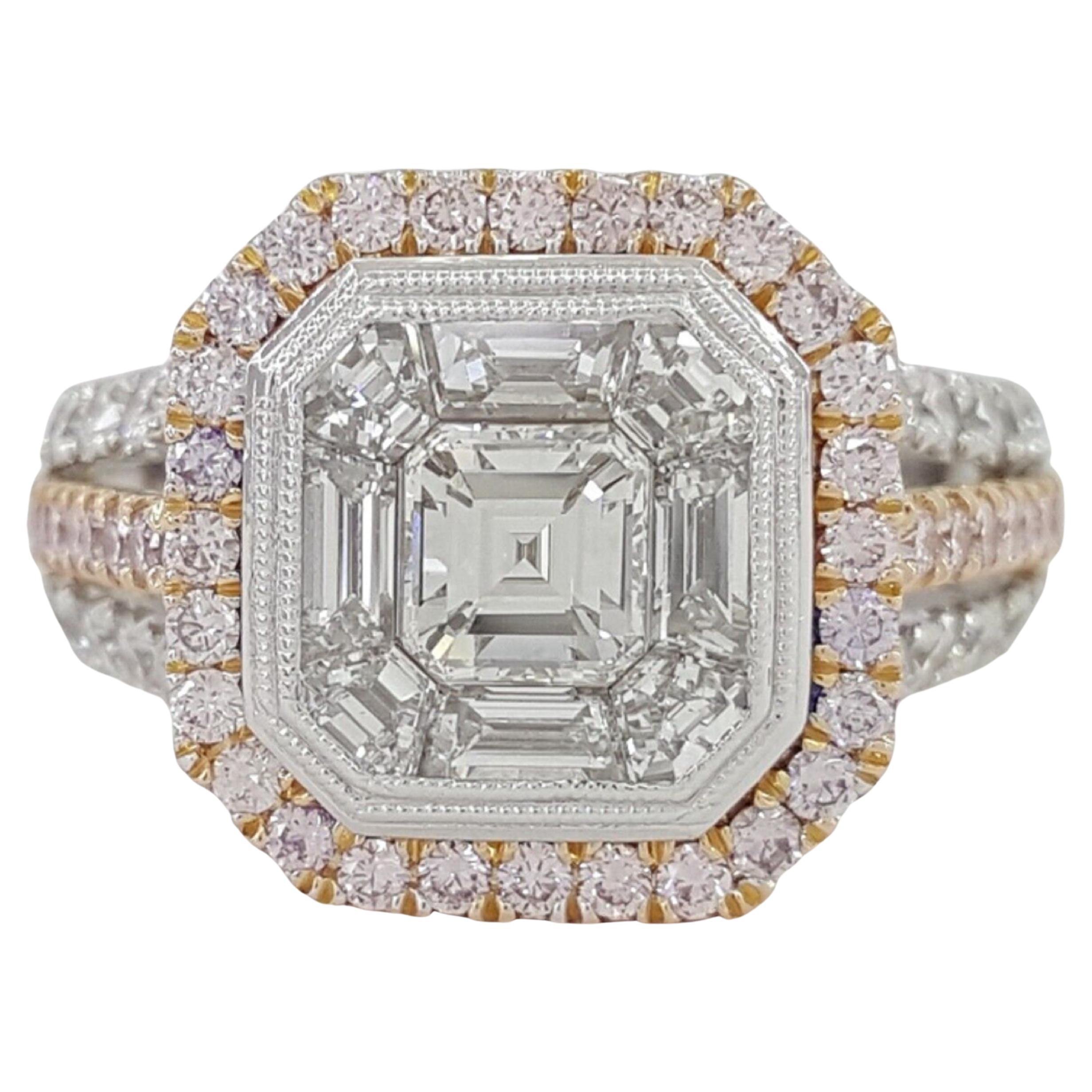 2.07 Carats Asscher Cut and Round Cut Diamond Halo Engagement Ring For ...