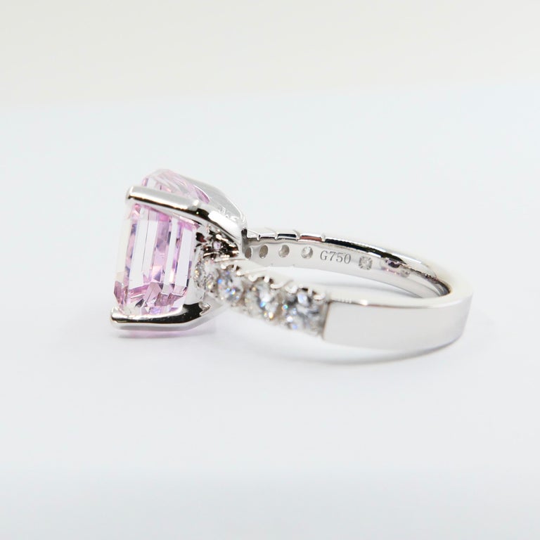 Asscher Cut Pink Kunzite 11.66 Carat and Diamond Cocktail Ring ...