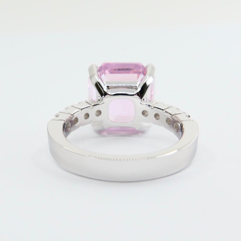 Asscher Cut Pink Kunzite 11.66 Carat and Diamond Cocktail Ring ...