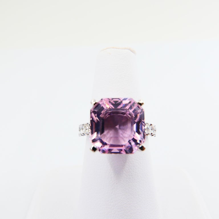 Asscher Cut Pink Kunzite 11.66 Carat and Diamond Cocktail Ring ...