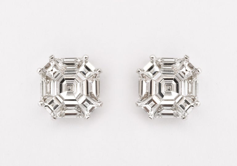 Asscher Cut Stud Earrings Illusion Set For Sale at 1stDibs