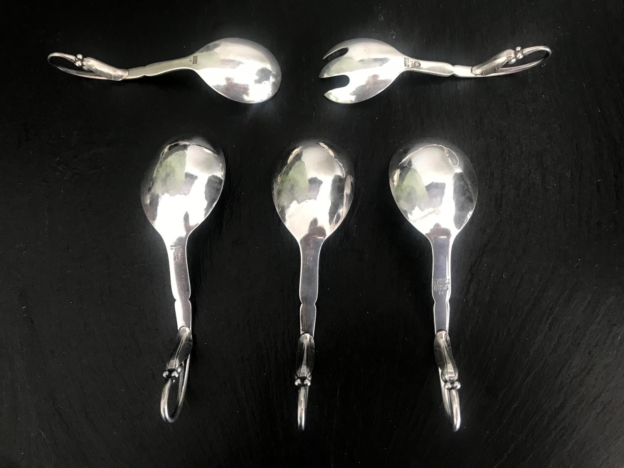 Assembled Set of Five Silver Spoons by Gerog Jensen at 1stDibs