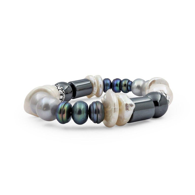 Assorted Pearl and Gemstone Stretch Bracelet For Sale at 1stDibs