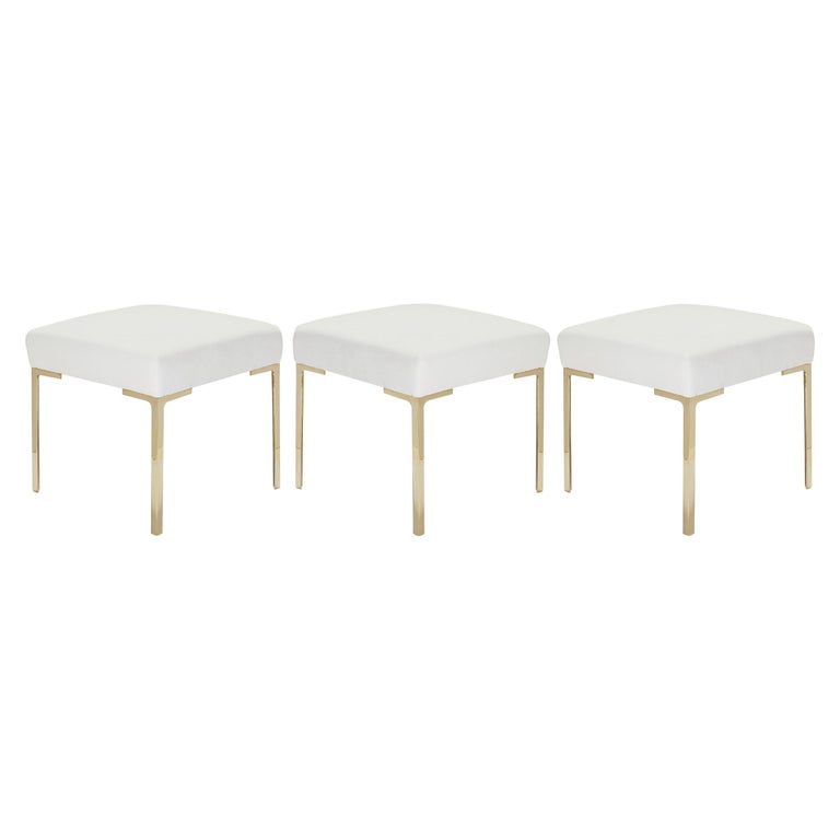 Astor Petite Messing-Ottomanen aus Schneesamt von Montage, 3er-Set im ...