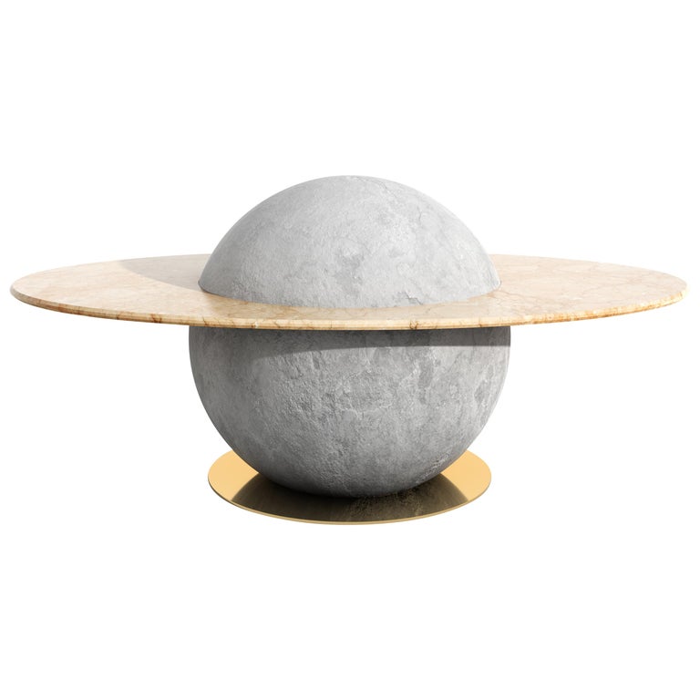 Astral Coffee Table Marc Ange with Concrete Base and Oval Rose Marble ...