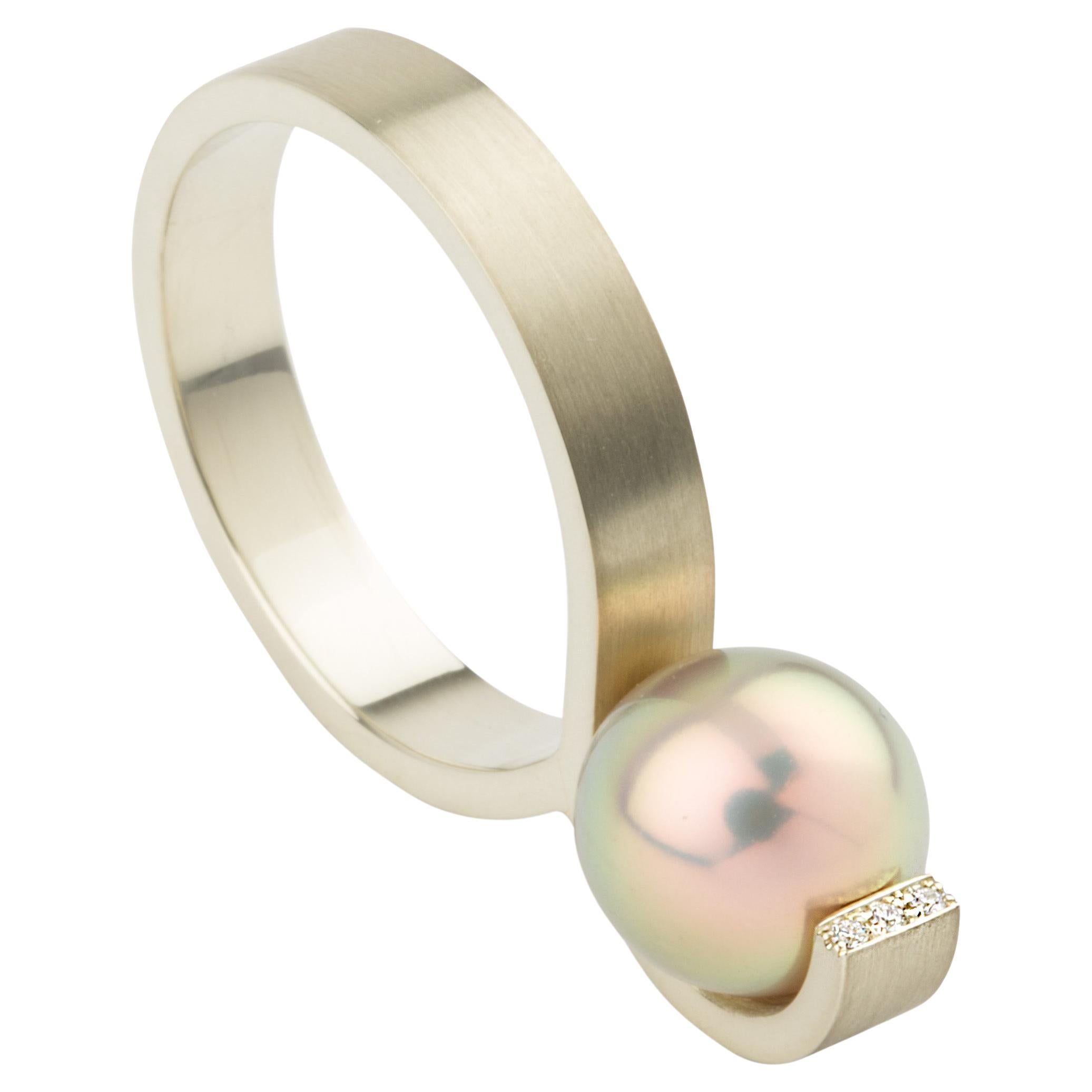 Tahitian Pearl Ring by Manon Ter Hogt, 14k Gold, Diamonds 0, 015ct ...