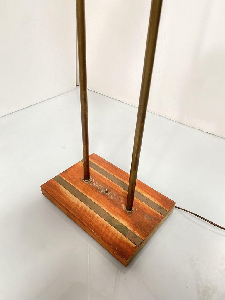 Asymmetric Mid-century Brass Torchiere Floor Lamp w/ Wood Base Smoked ...