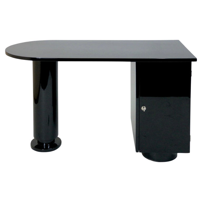 Asymmetric Rounded 1930s French Art Deco Office Desk Black Lacquer with ...