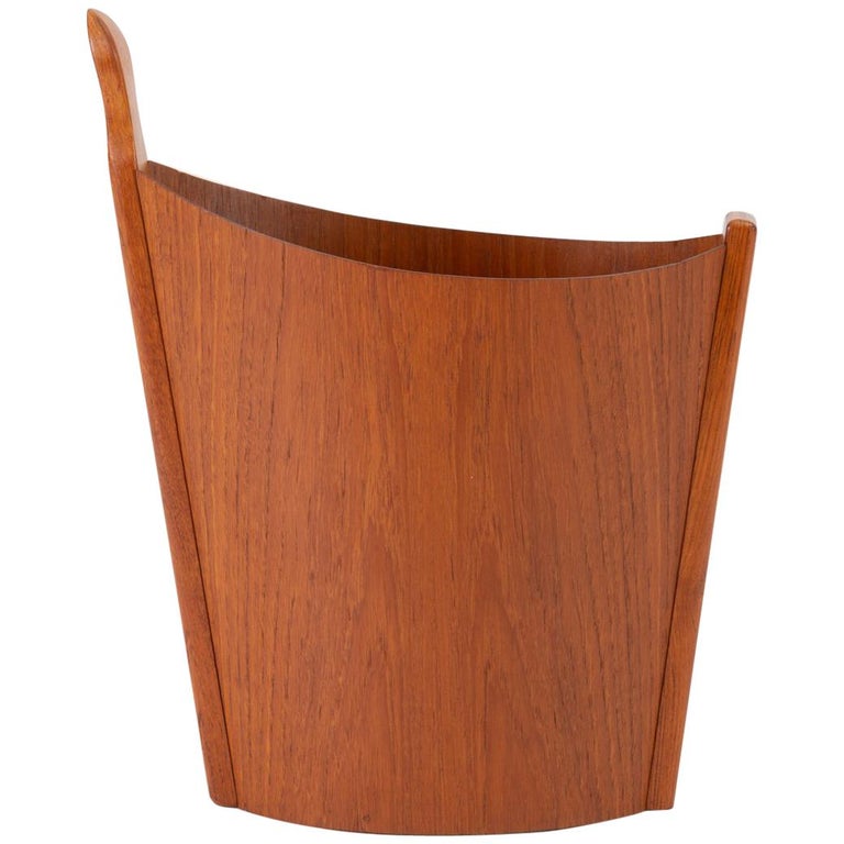Asymmetric Teak Waste Basket by Westnofa at 1stDibs