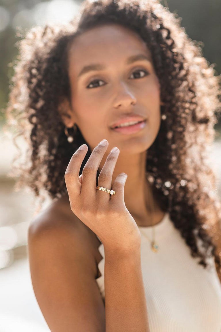 Asymmetric White Akoja Pearl Ring by Manon ter Hogt, 14k Gold ...