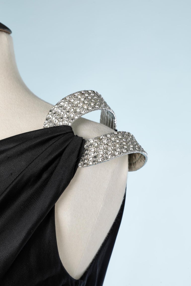 Asymmetrical black jersey dress with rhinestone shoulder's ...