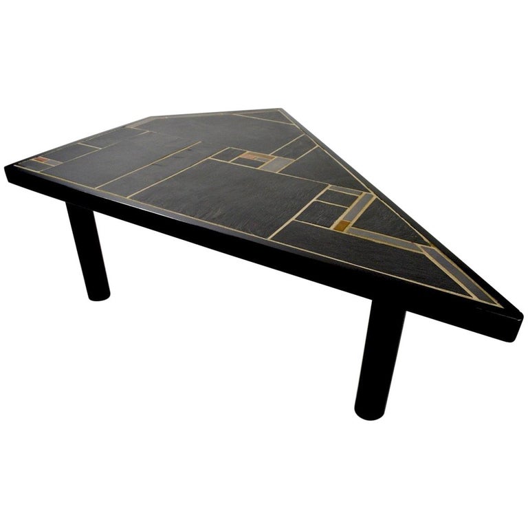 Asymmetrical Slate Tile-Top Table Made in Denmark by Sallingboe Jelling ...