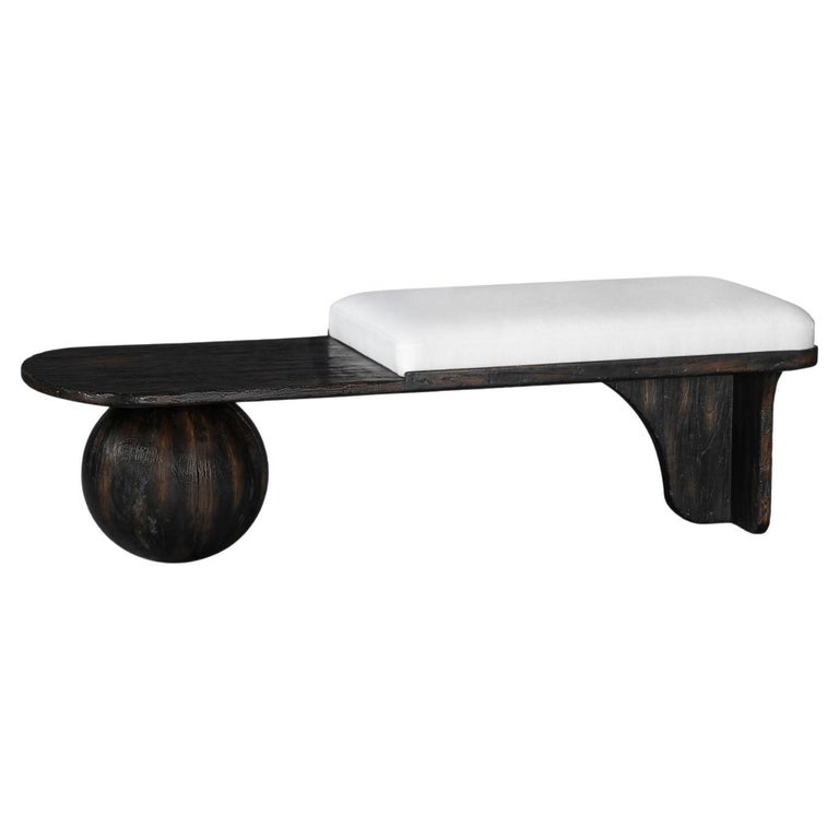Asymmetrical wood Evran bench with a sphere and solid leg For Sale at ...