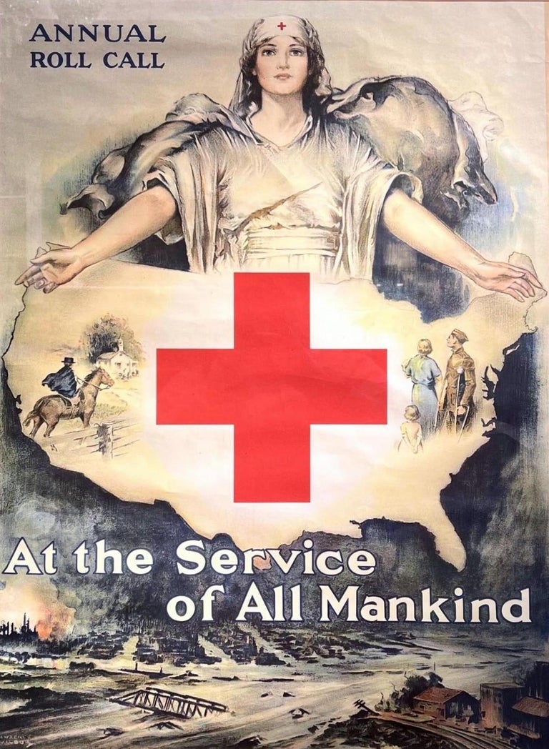 "At the Service of Mankind" Vintage Wwi Red Cross Poster by Lawrence ...