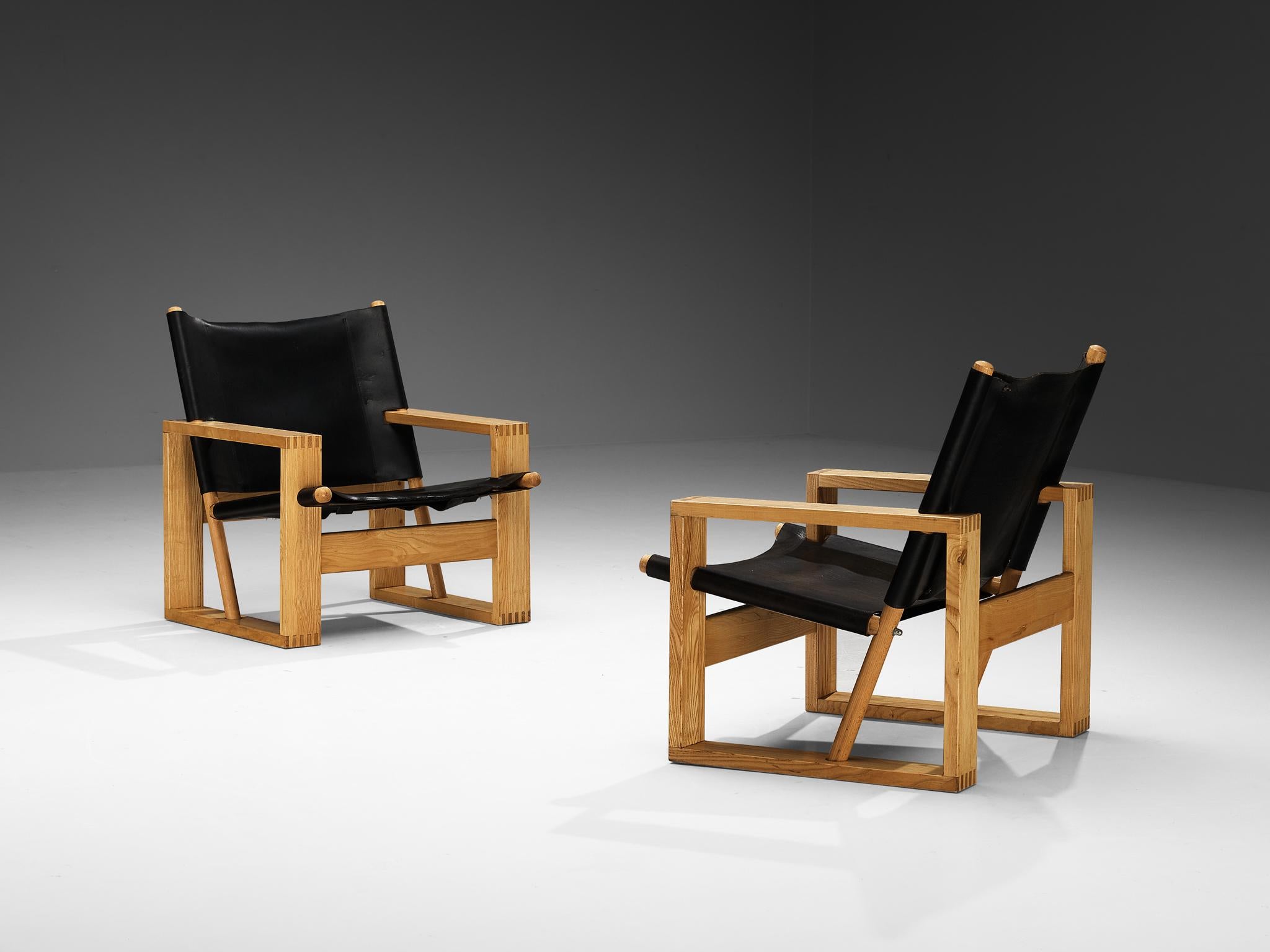Ate van Apeldoorn Lounge Chairs in Ash and Black Leather For Sale at 1stDibs