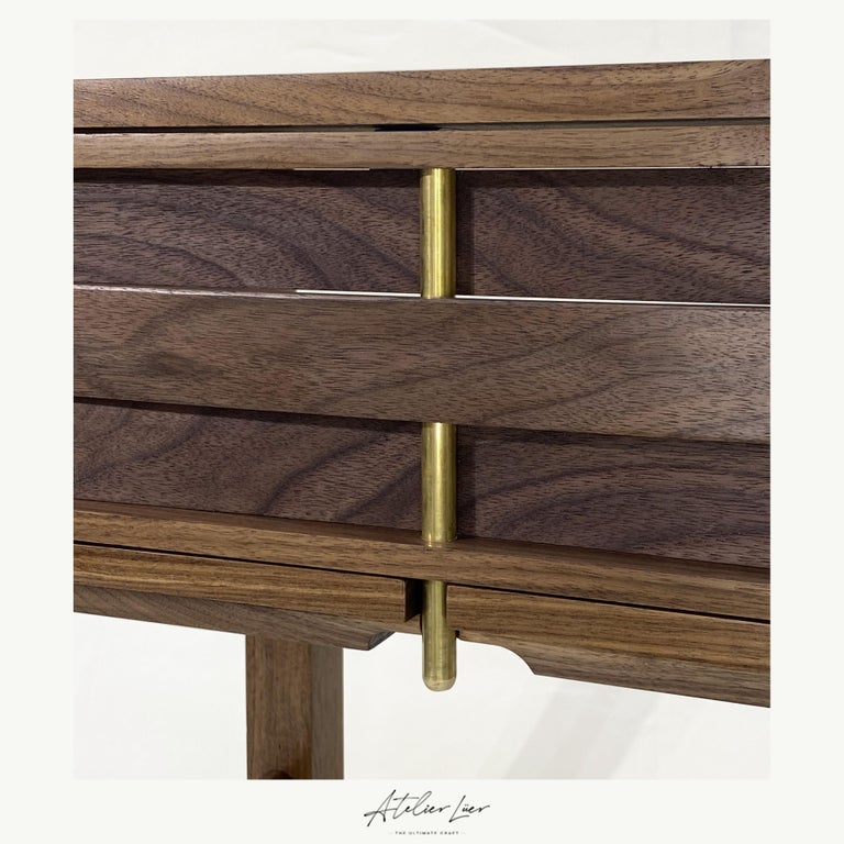 Atelier Luer Slat Front Walnut Night/Side/End Table with Drawer and ...