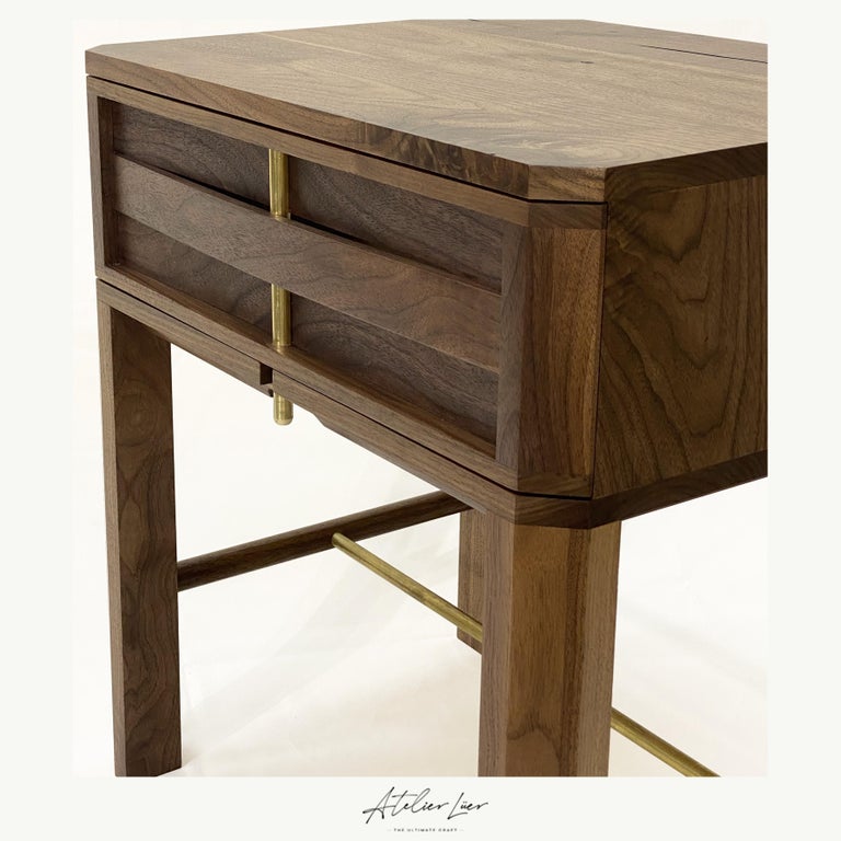 Atelier Luer Slat Front Walnut Night/Side/End Table with Drawer and ...