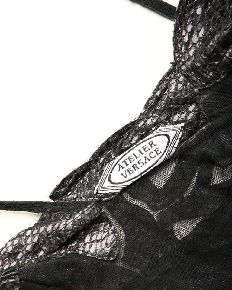 Atelier Versace black python sheer mesh cut out backless fitted maxi ...