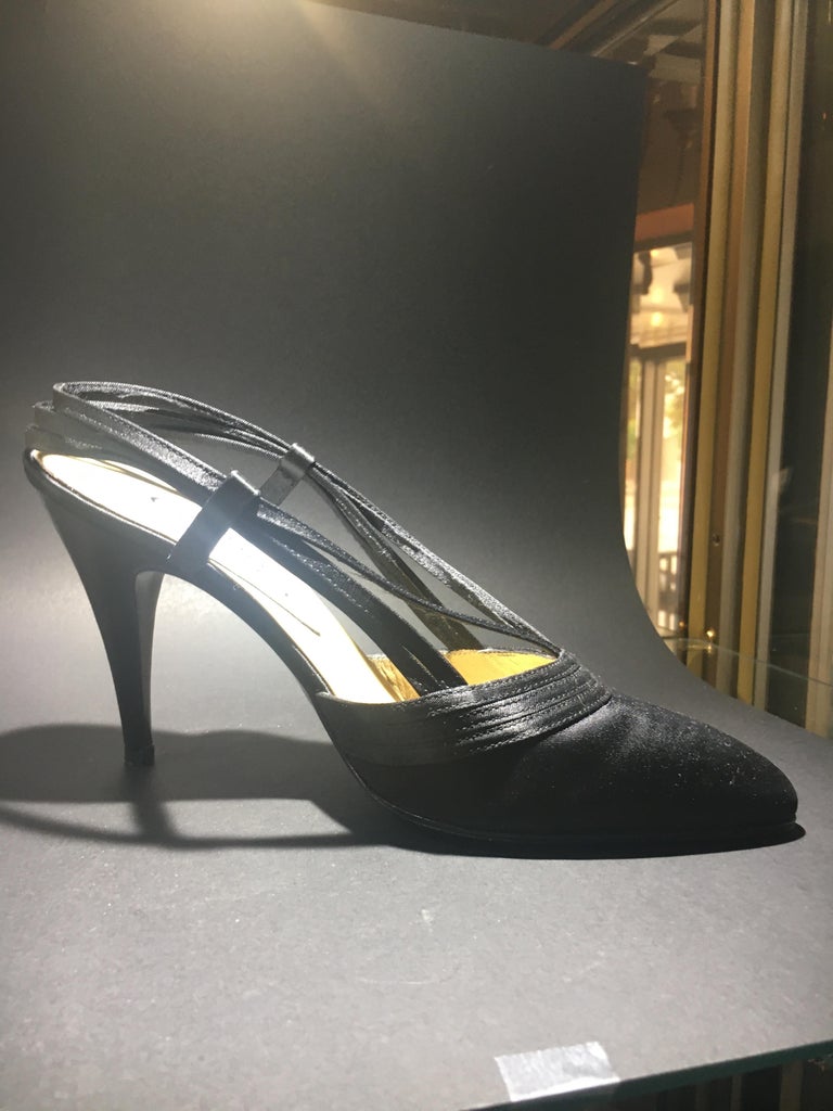 Atelier Versace Black Satin Sling Backs, Never Worn Size 7 For Sale at ...