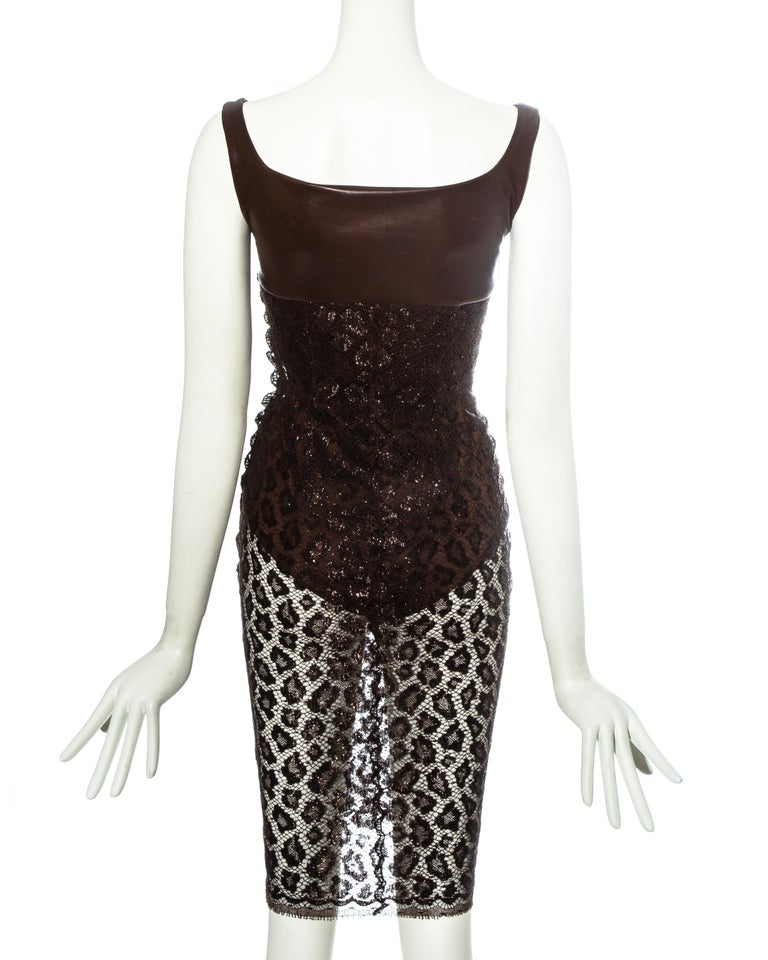 Atelier Versace brown leopard lamé lace and leather couture dress, ss ...
