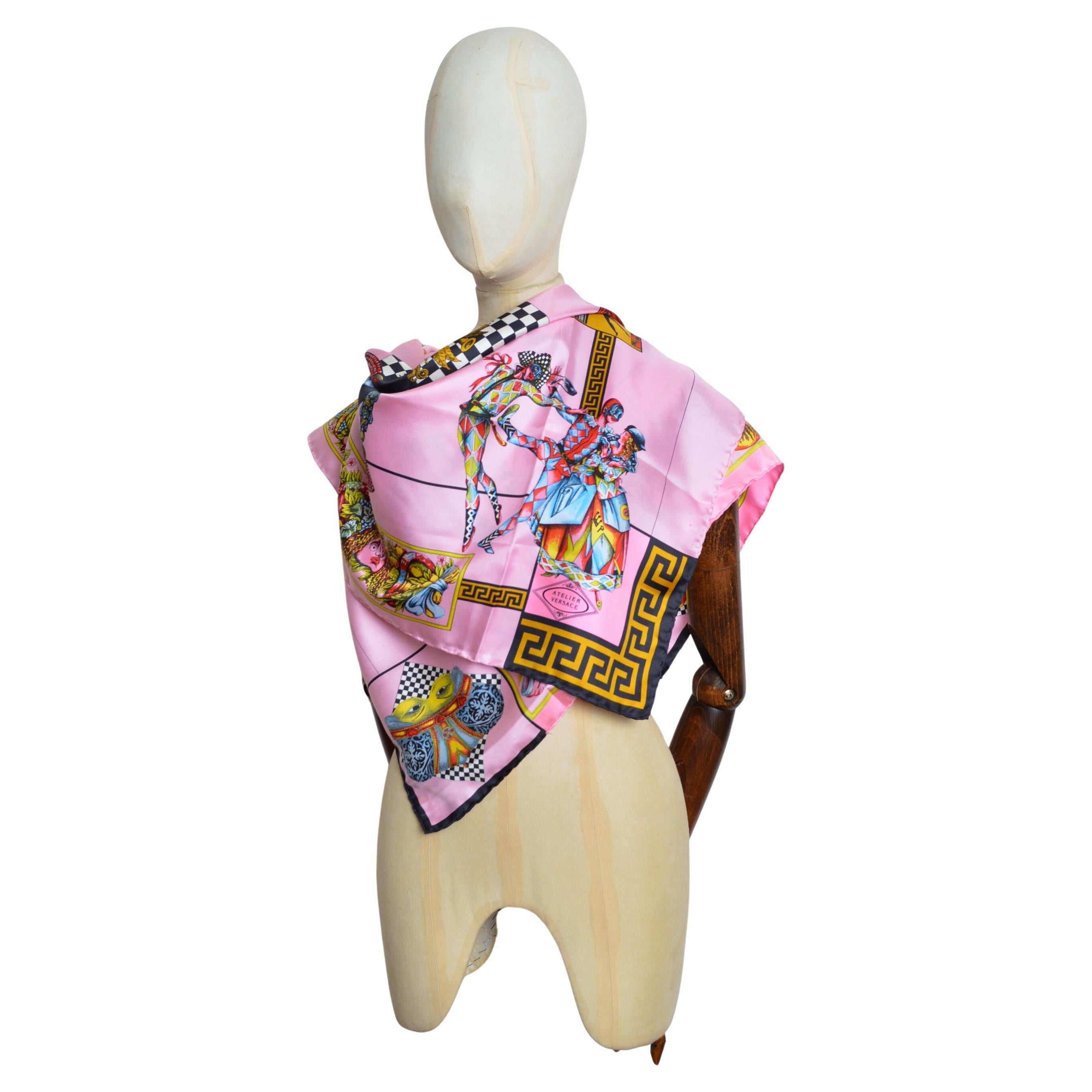 ATELIER VERSACE Spring / Summer 1992 Silk Pink Harlequin Scarf ...