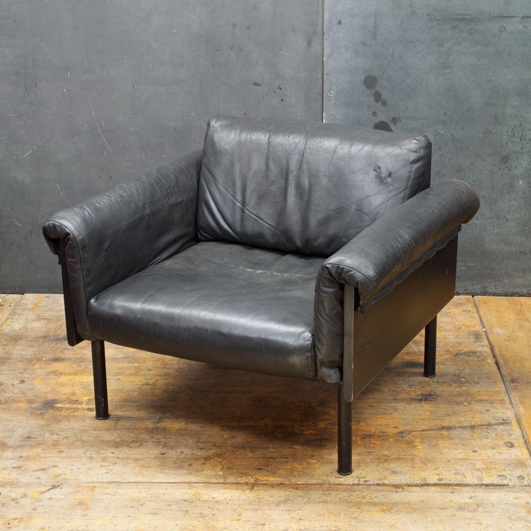 Ateljee Black Leather Lounge Chair Yrjo Kukkapuro Vintage Midcentury ...