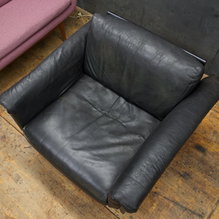 Ateljee Black Leather Lounge Chair Yrjo Kukkapuro Vintage Midcentury ...