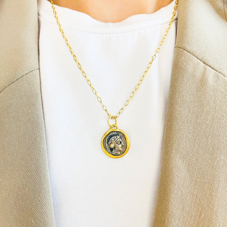 Athena Goddess of War and Wisdom Pendant, Diamond 24K Yellow Gold and ...