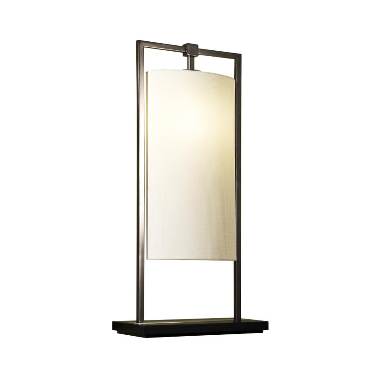 Athena Table Lamp with Dark Brown Stained Oak Base, Black Nickel Frame ...
