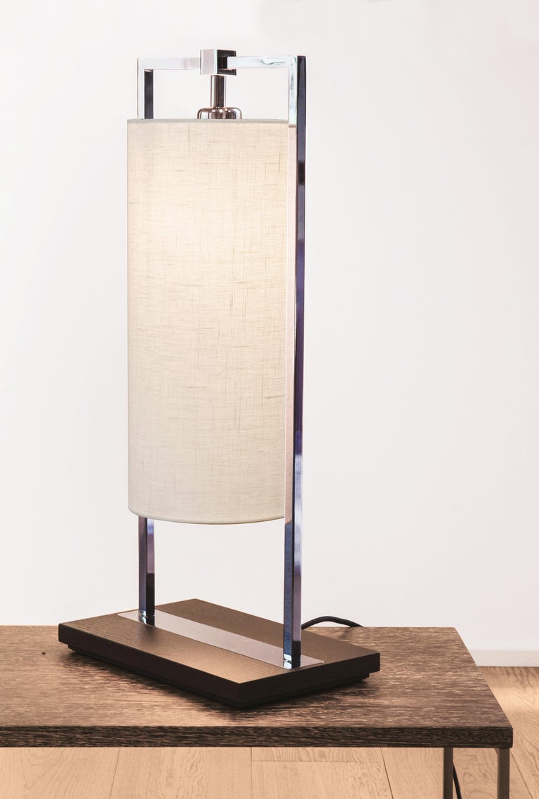 Athena Table Lamp with Dark Brown Stained Oak Base, Black Nickel Frame ...