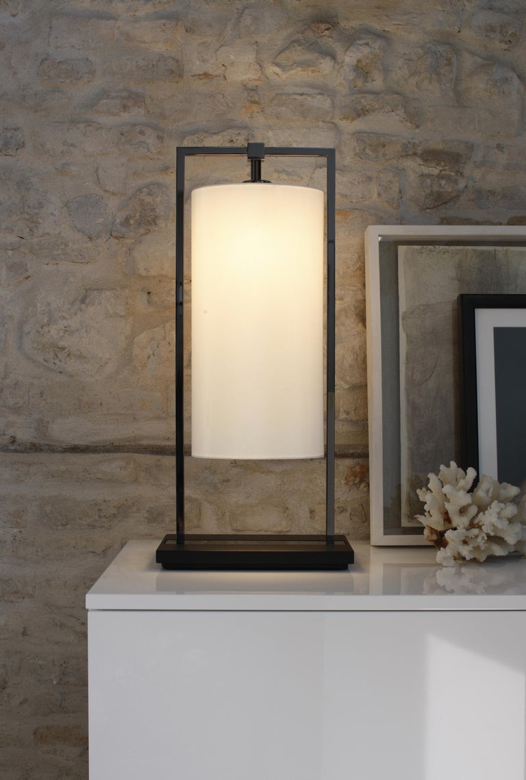 Athena Table Lamp with Dark Brown Stained Oak Base, Black Nickel Frame ...