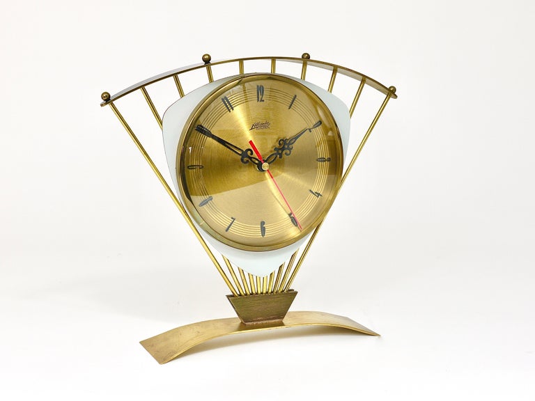 Atlanta Midcentury Atomic Age Sunburst Brass Table Desk Clock, Western ...
