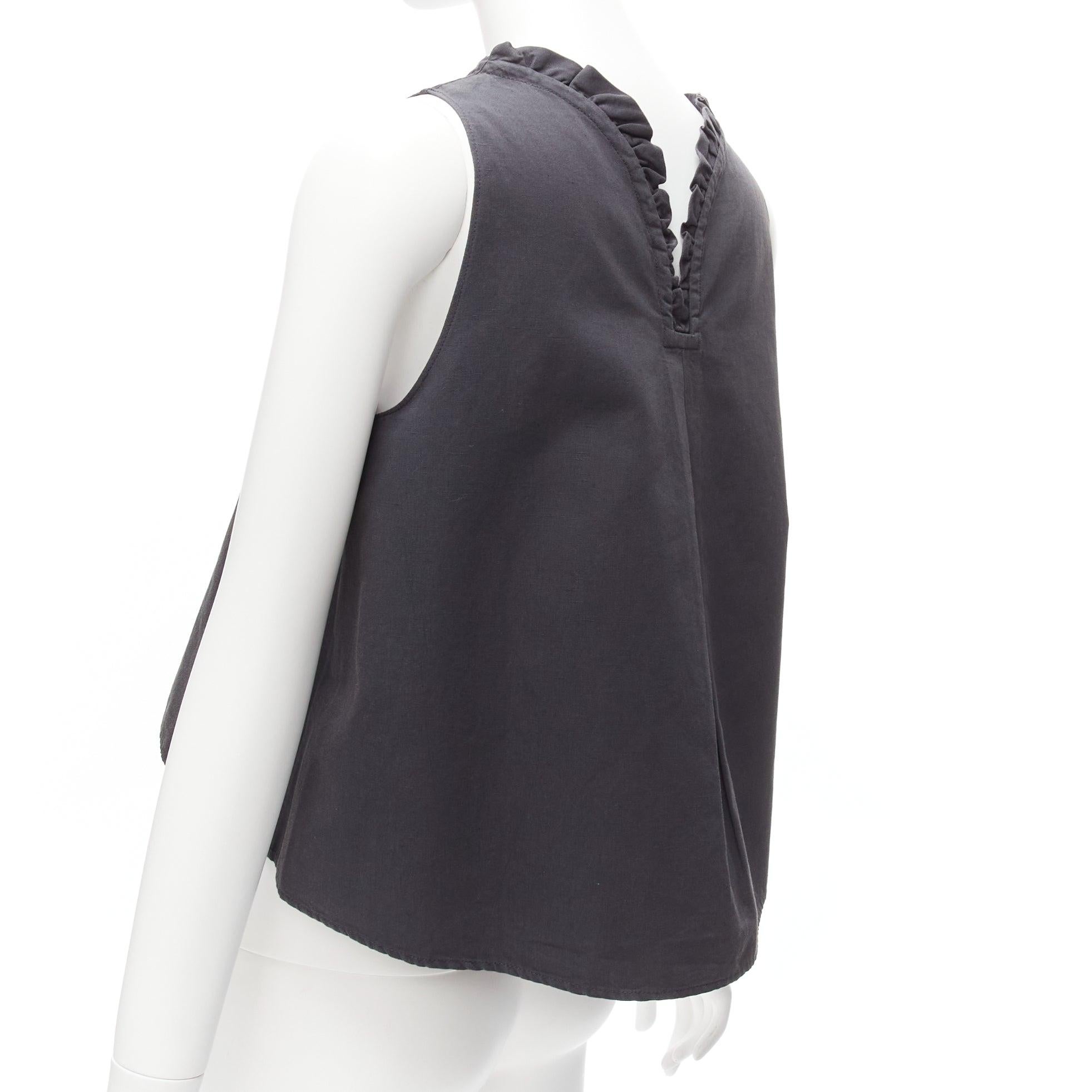 ATLANTIQUE ASCOLI charcoal grey ruffle collar dipped back boxy top US2 ...