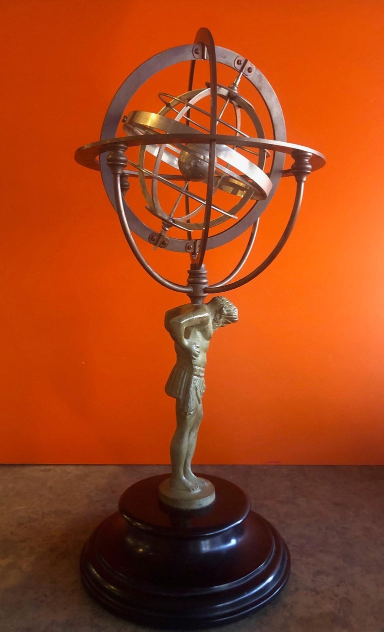 Atlas Armillary Sphere Statue on Black Marble Base at 1stDibs