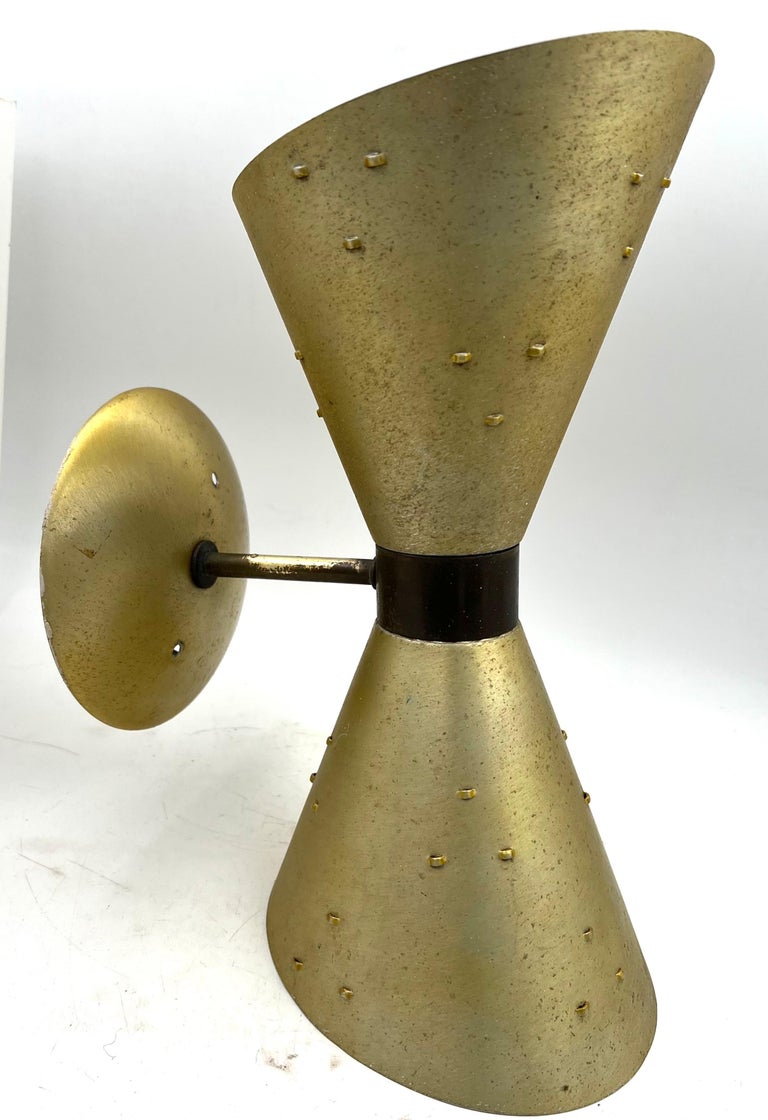 Atomic Age Rare Brushed Brass Finish Double Head Cone Wall Sconce For ...