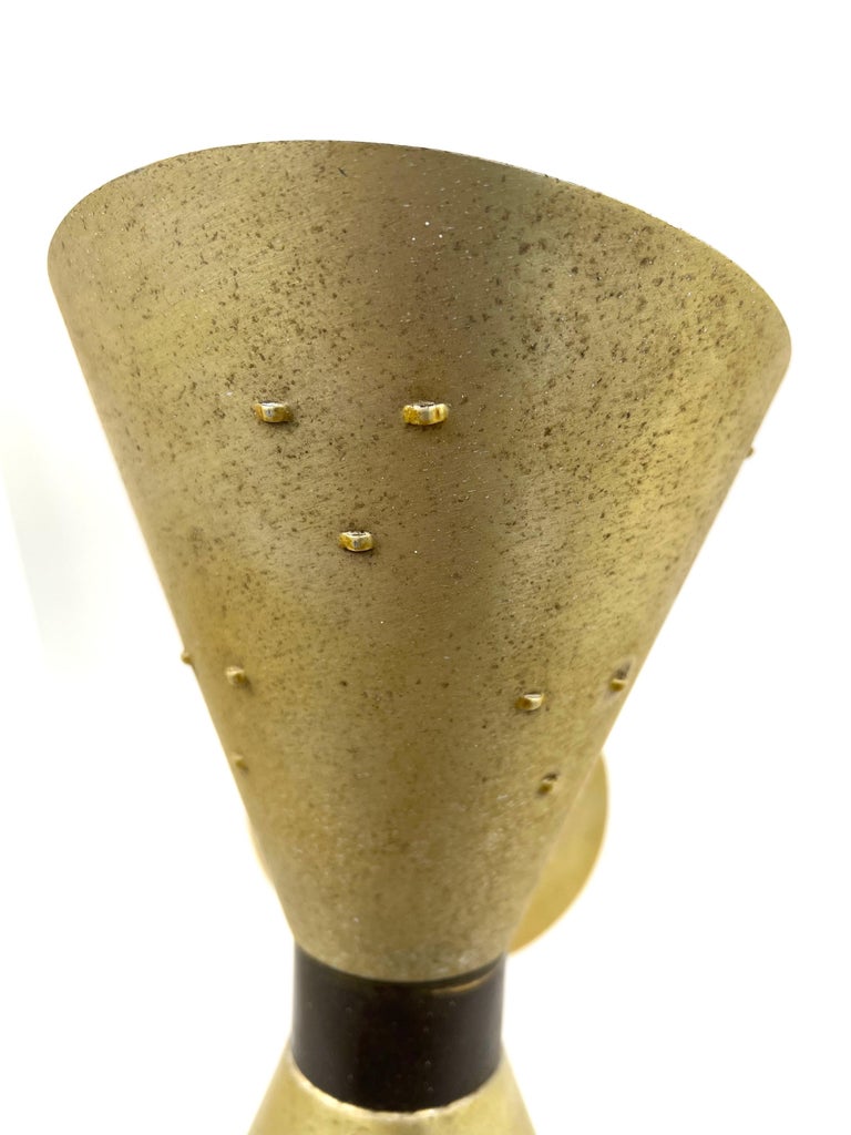 Atomic Age Rare Brushed Brass Finish Double Head Cone Wall Sconce For ...